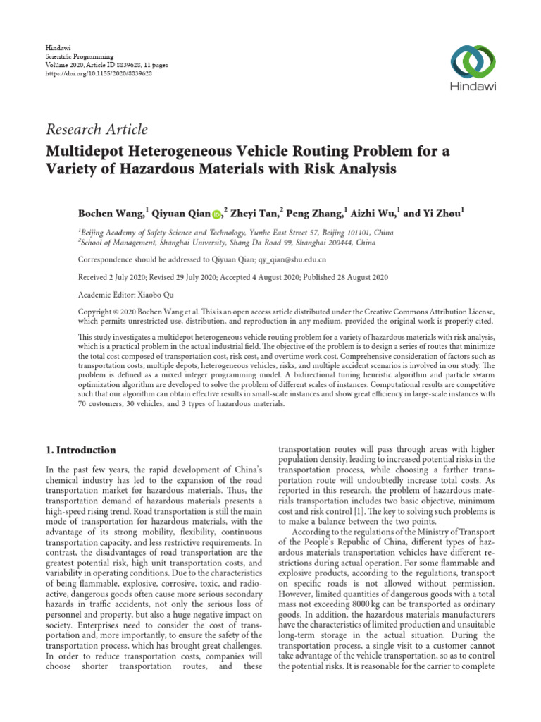 Multidepot Heterogeneous Vehicle Routing Problem For A Variety of Hazardous Materials With Risk ...