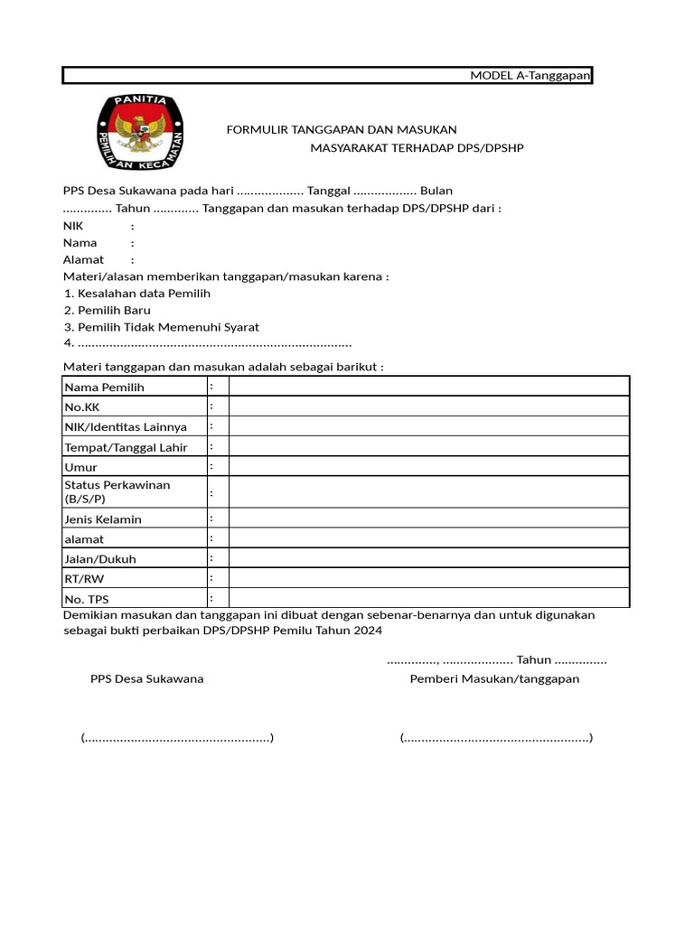 Formulir Model A Tanggapan F4 | PDF