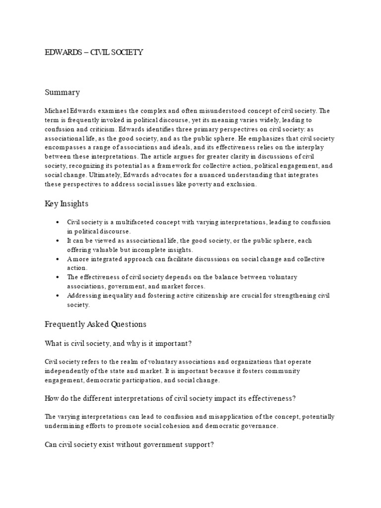 Edwards - Civil Society Highlighted Summary | PDF | Social Psychology ...