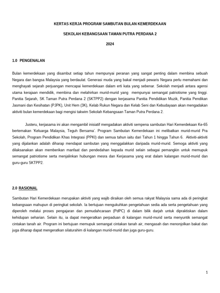 Kertas Kerja Program Sambutan Bulan Kemerdekaan Sktpp2 2022 2 | PDF