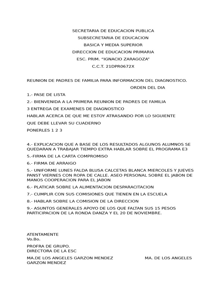 Reunión Informativa para Padres | PDF | Cocina, comidas y vino | Salud ...