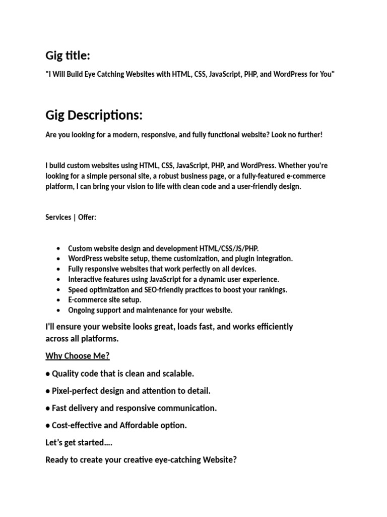 Gig Descriptions | PDF