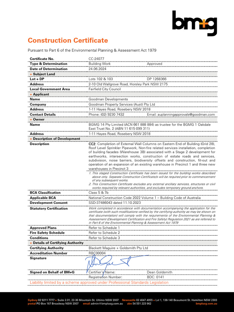 Construction Certificate 2 | PDF | Fire Safety | Specification ...