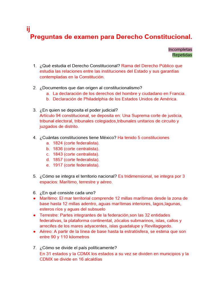 Preguntas de Examen para Derecho Constitucional | PDF | Legislador | Naturalización