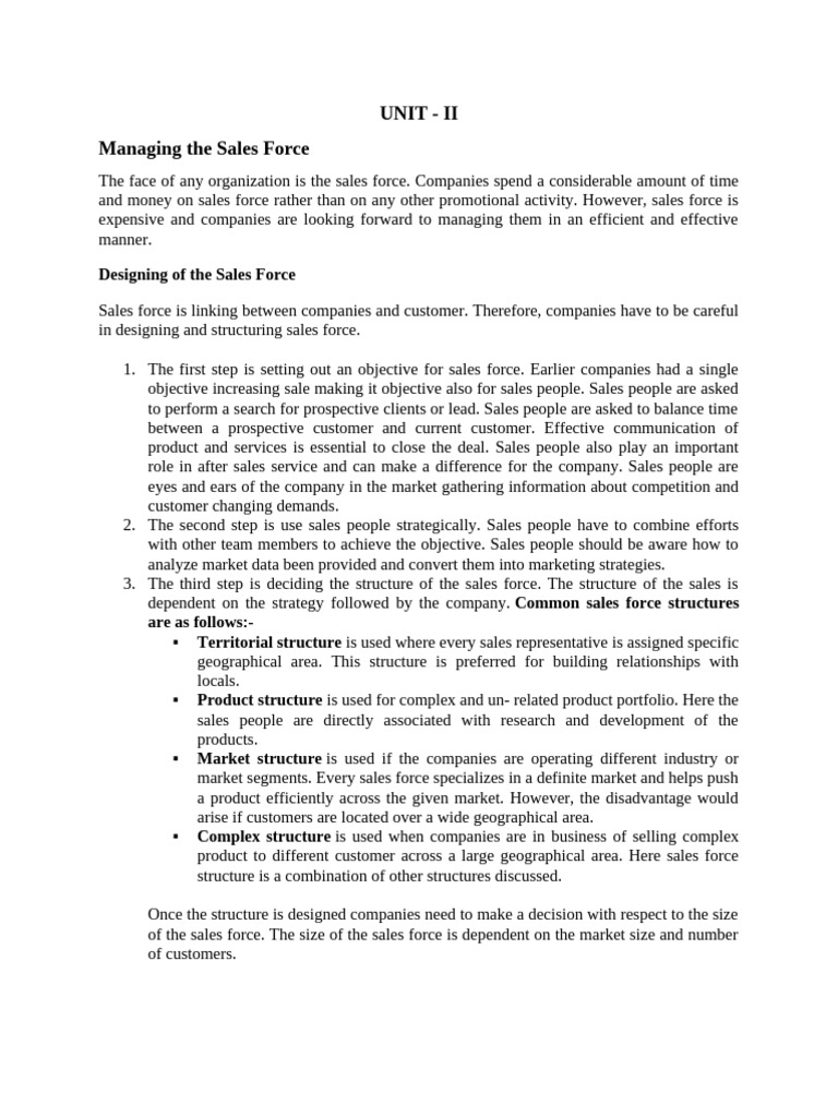 SDM - Unit - II | PDF | Sales | Performance Appraisal