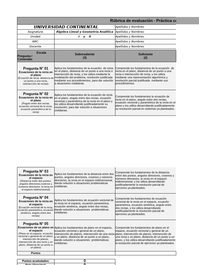 Rúbrica de La Práctica Calificada Grupal | PDF | Ecuaciones | Línea (geometría)