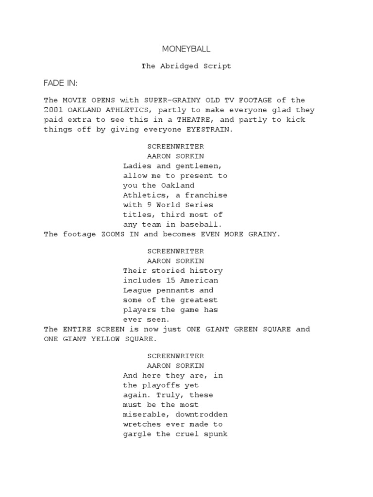 Moneyball Script | PDF | Boston Red Sox | Major League Baseball