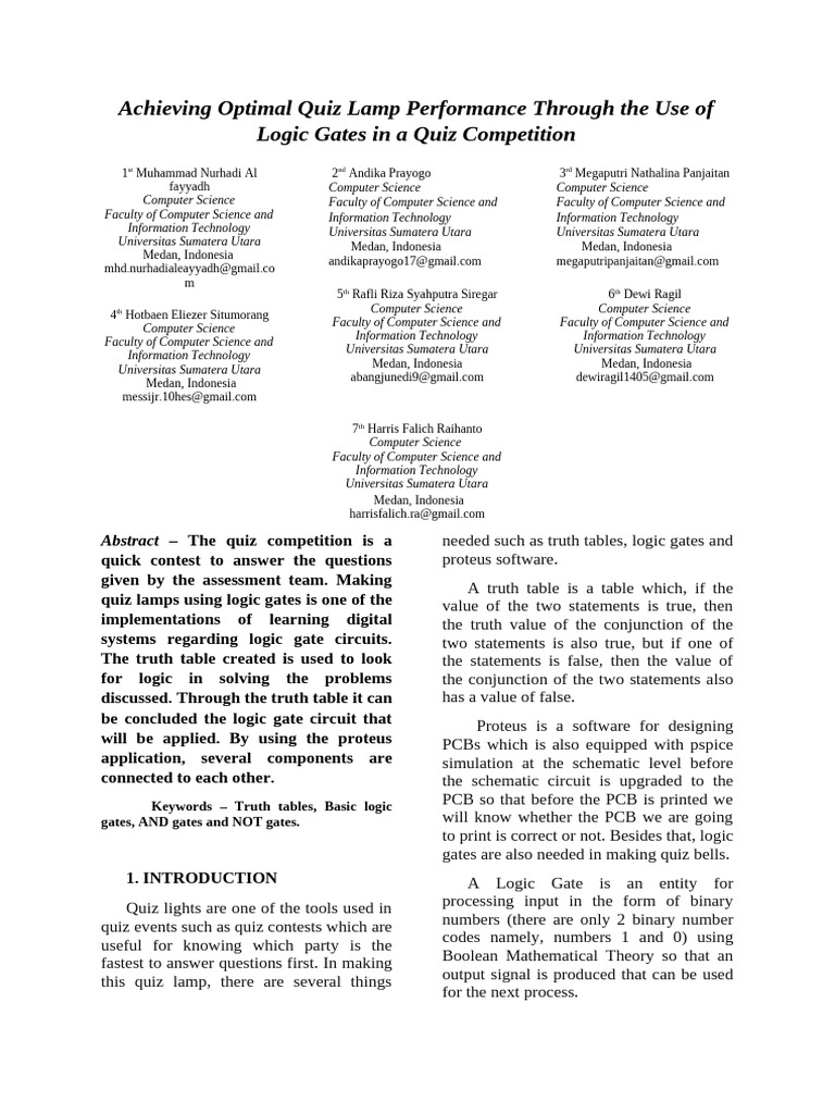Quiz Lamp Logic Gates Optimization | PDF | Logic Gate | Switch