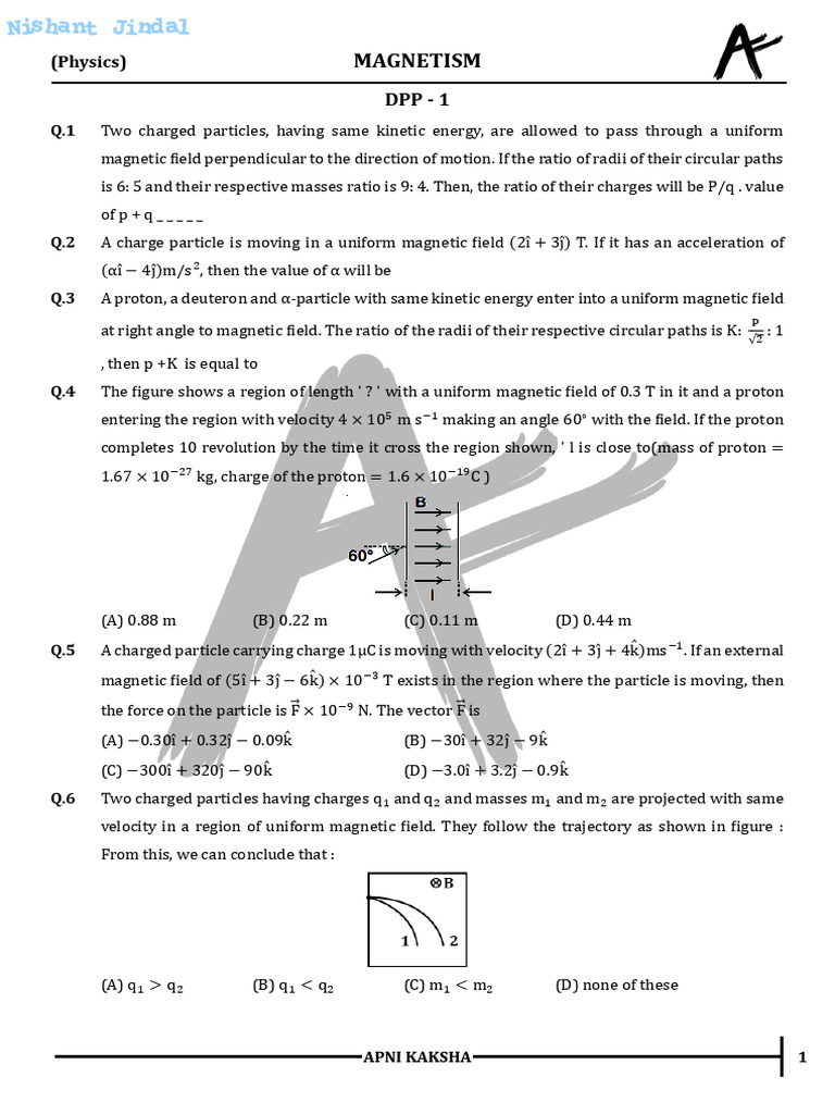 Nitin Magnetism DPP | PDF | Magnetic Field | Proton