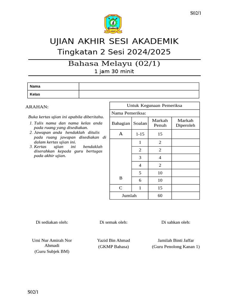 Uasa 2024 Ting 1 BM K1 | PDF