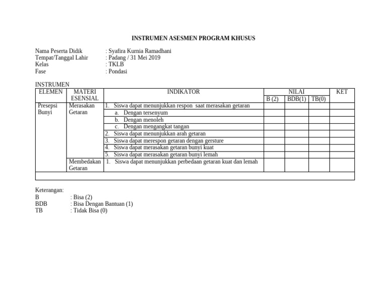 Instrumen Asesmen Program Khusus Tunarungu | PDF