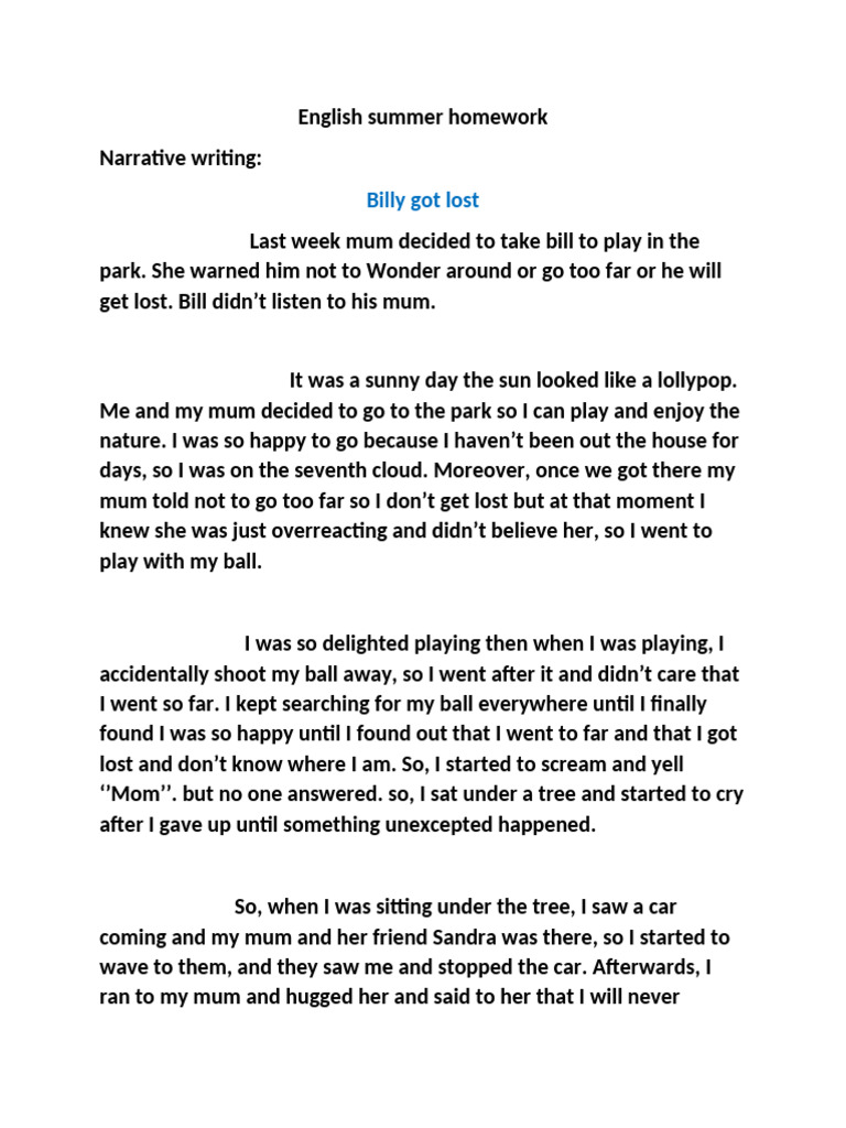 English Summer Homework | PDF