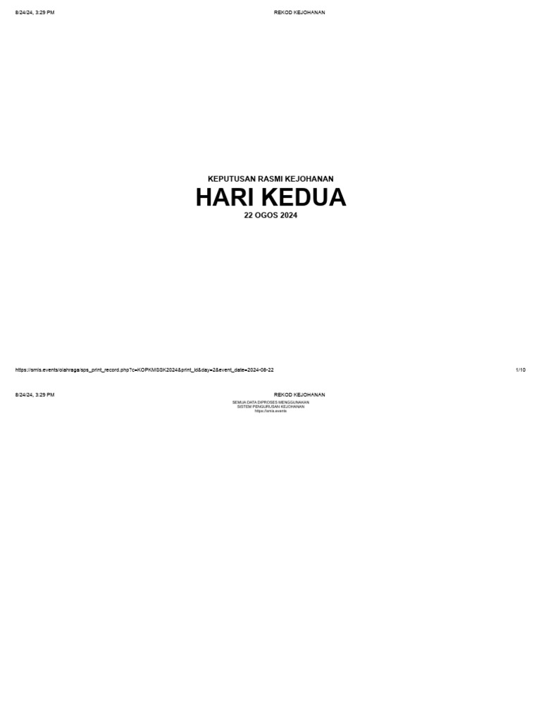 Rekod Kejohanan Kopk Day2 2024 | PDF