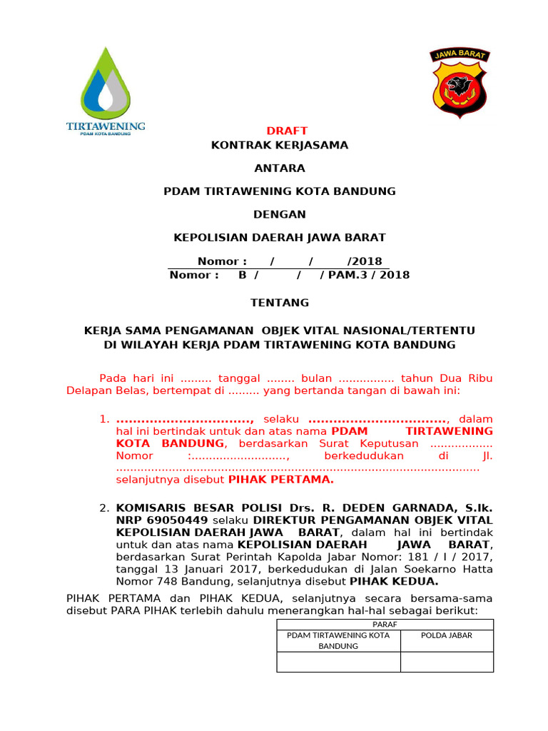 Blangko Mou Pdam Tirtawening Bandung 2019 | PDF | Bisnis | Pengelolaan ...
