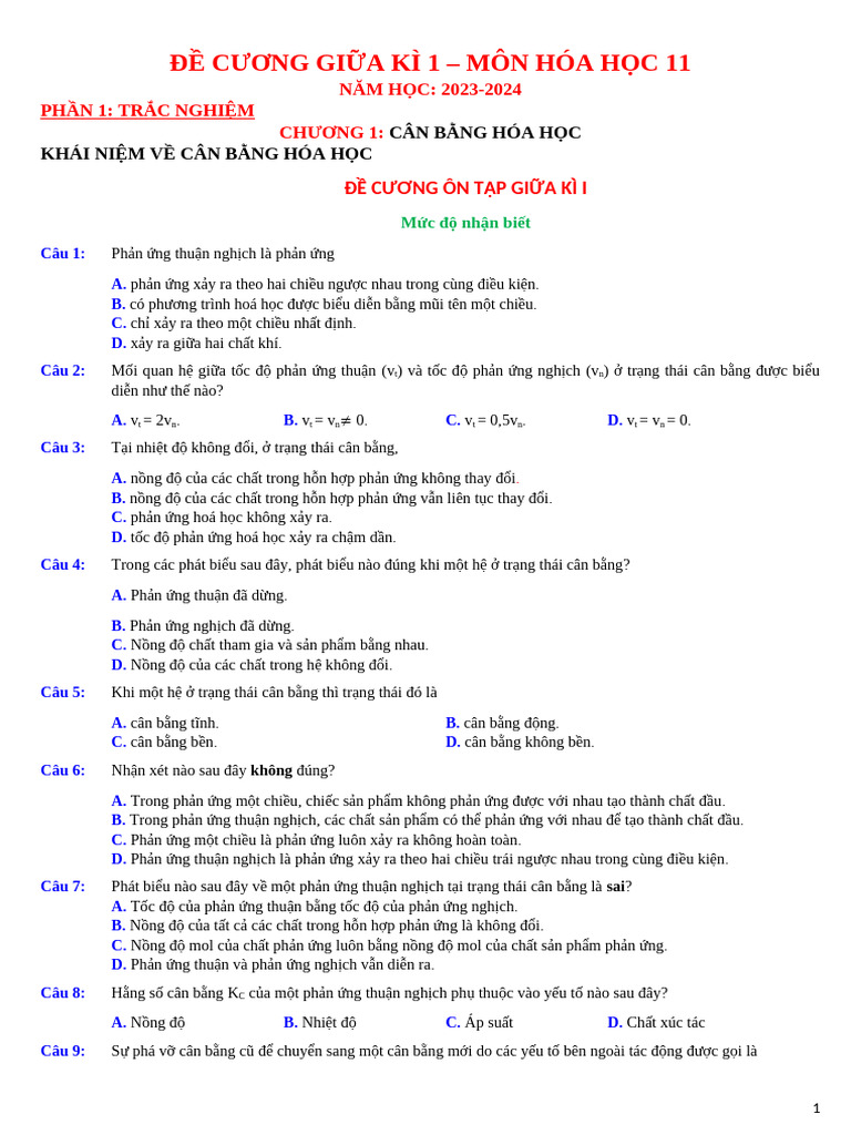 De Cuong Giua Ki I | PDF