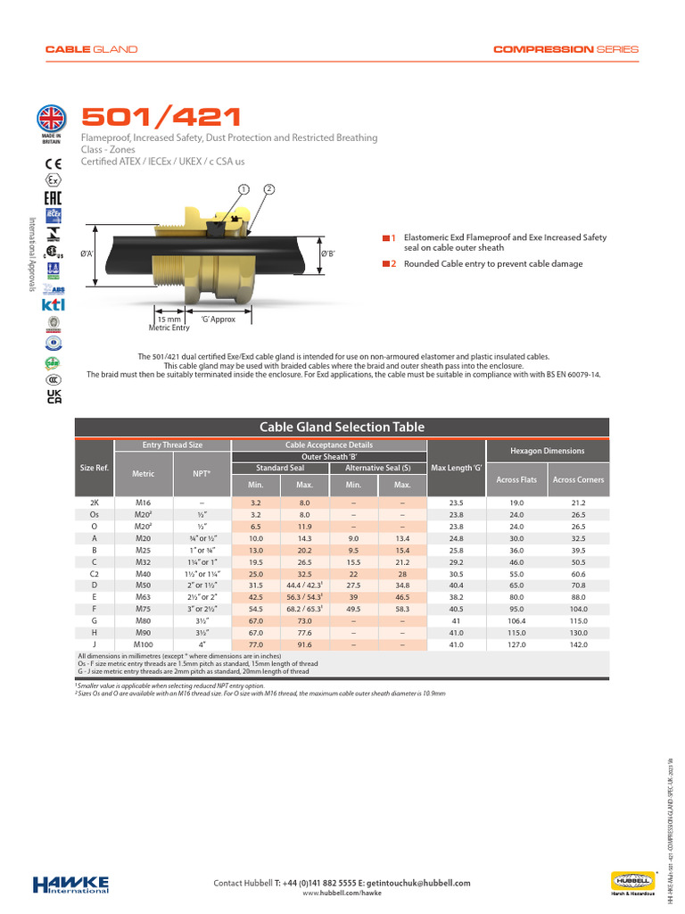 501/421 Exe/Exd Cable Gland Specifications | PDF