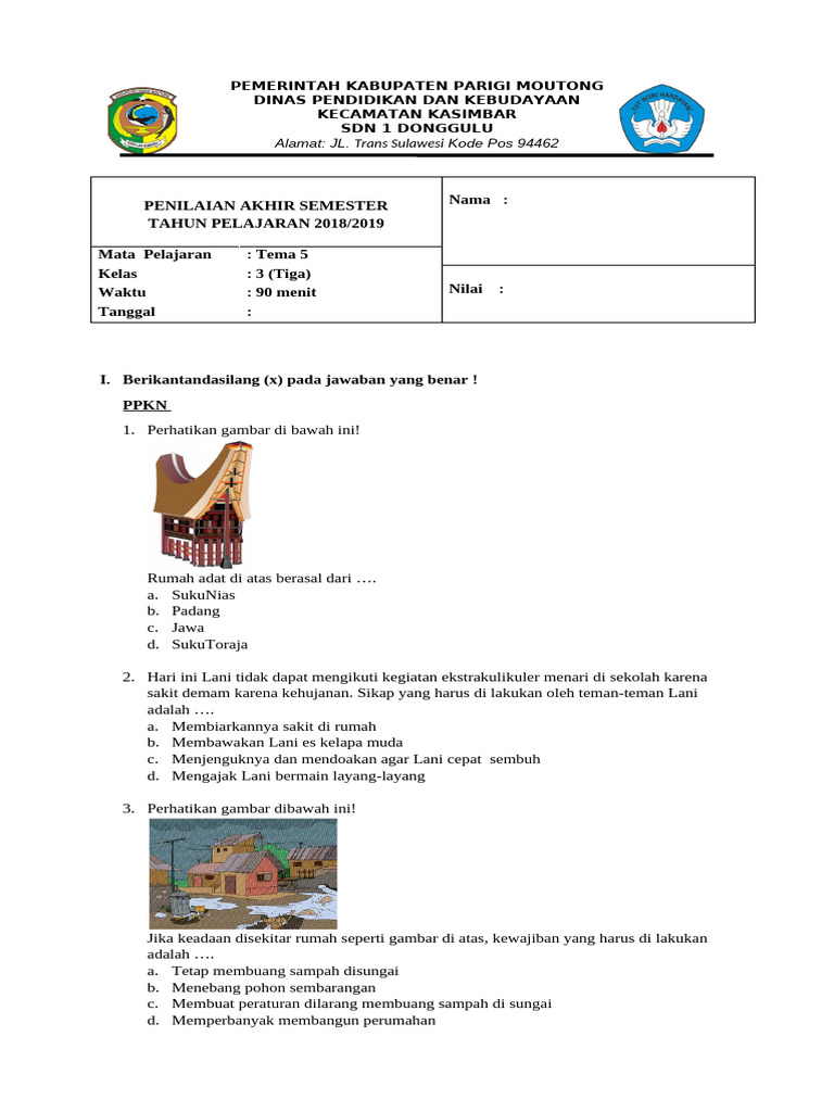 Soal Pas Kelas 3 Tema 5 | PDF