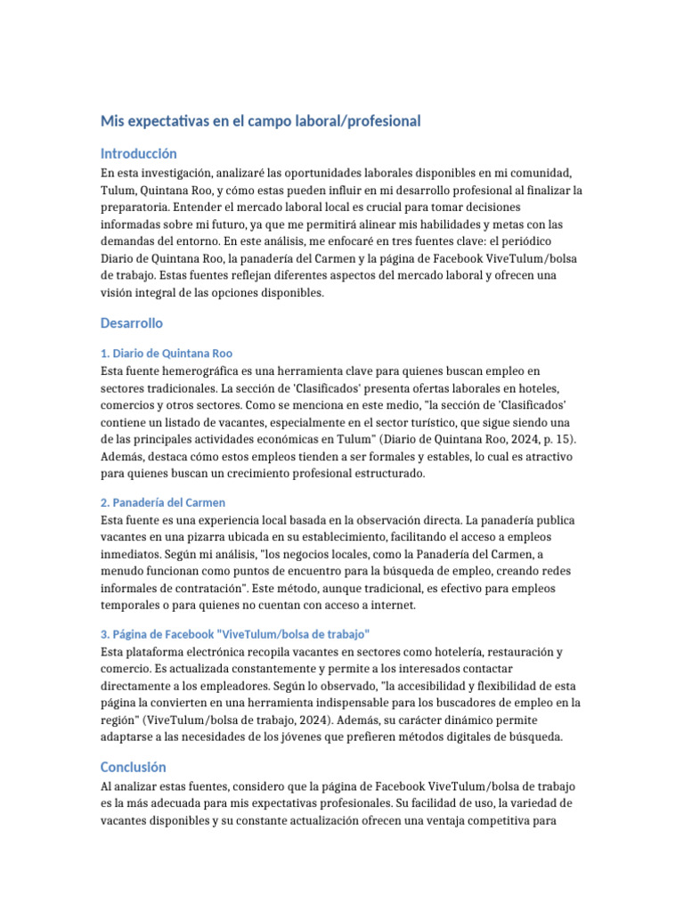 Mis Expectativas Campo Laboral | PDF | Empleo | Economias