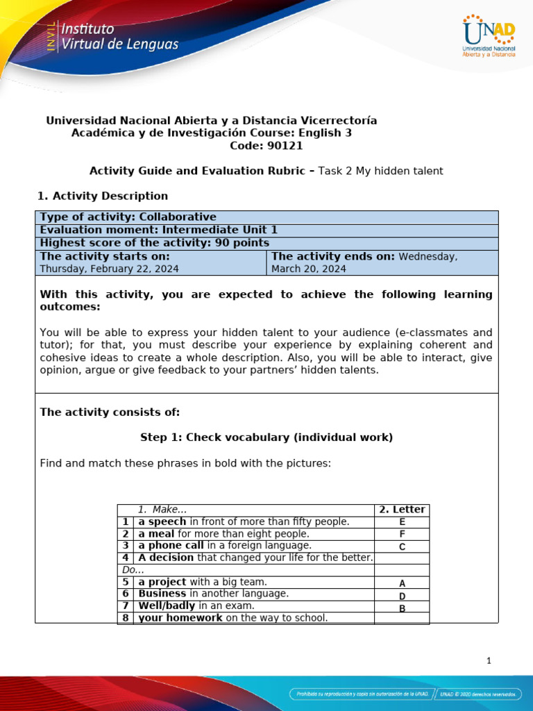 Activity Guide and Evaluation Rubric - Unit 1 - Task 2 - My Hidden Talent | PDF | Perfect ...