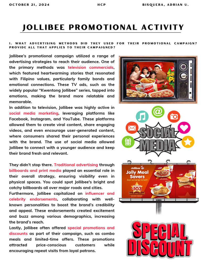 Jollibee Promotional Activity Bisquera, Adrian U. HCP | PDF | Popular ...