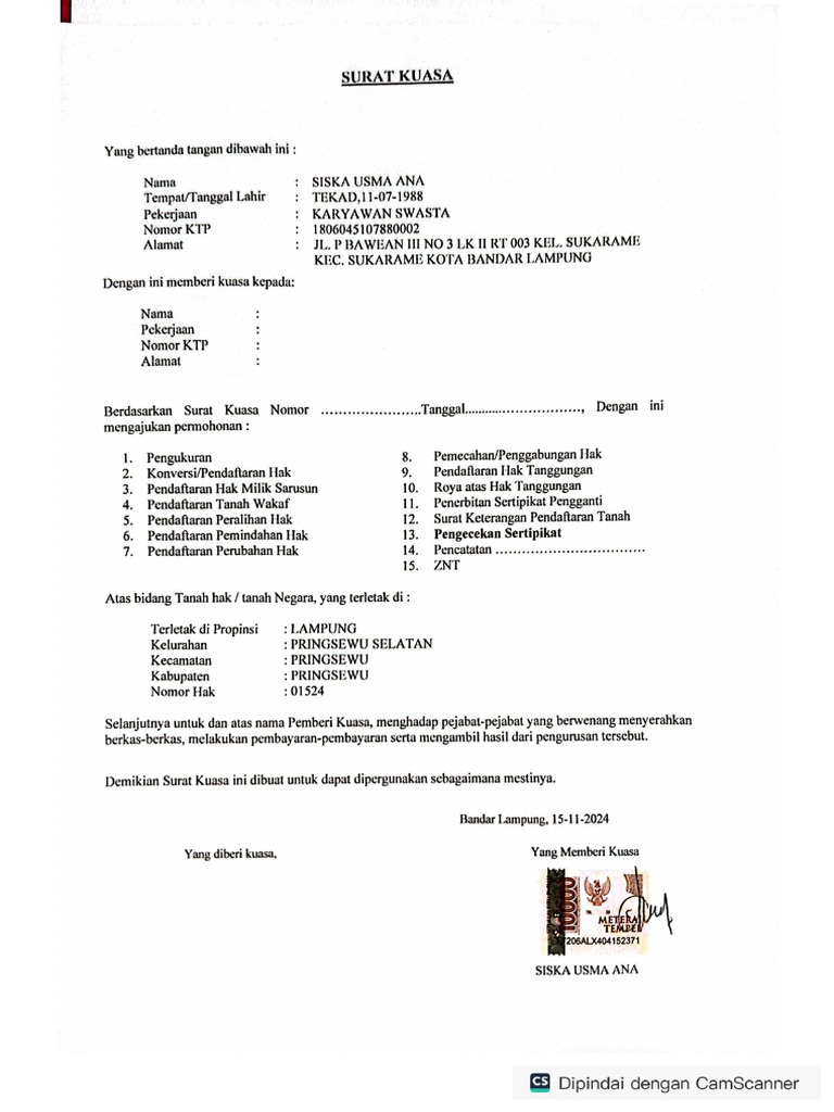Surat Kuasa Siska Usma Ana | PDF