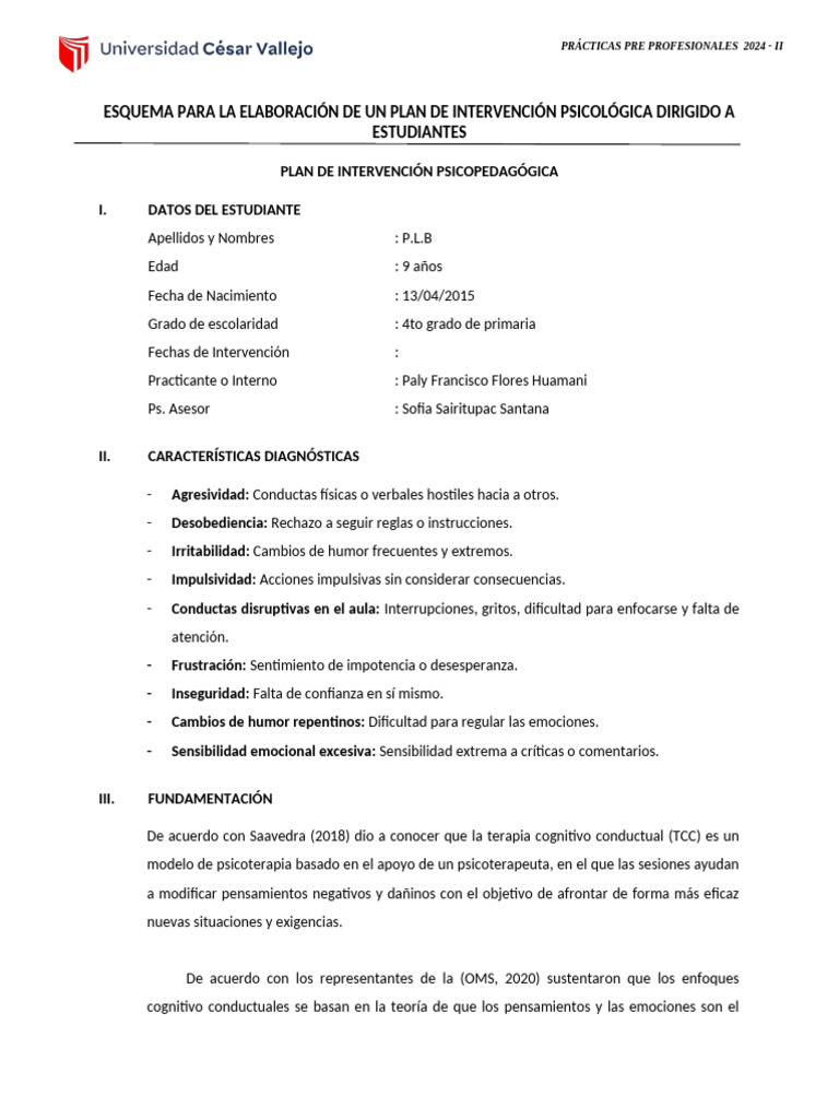Esquema de Plan de Intervención - Estudio de Caso - PFFH | PDF | Las ...