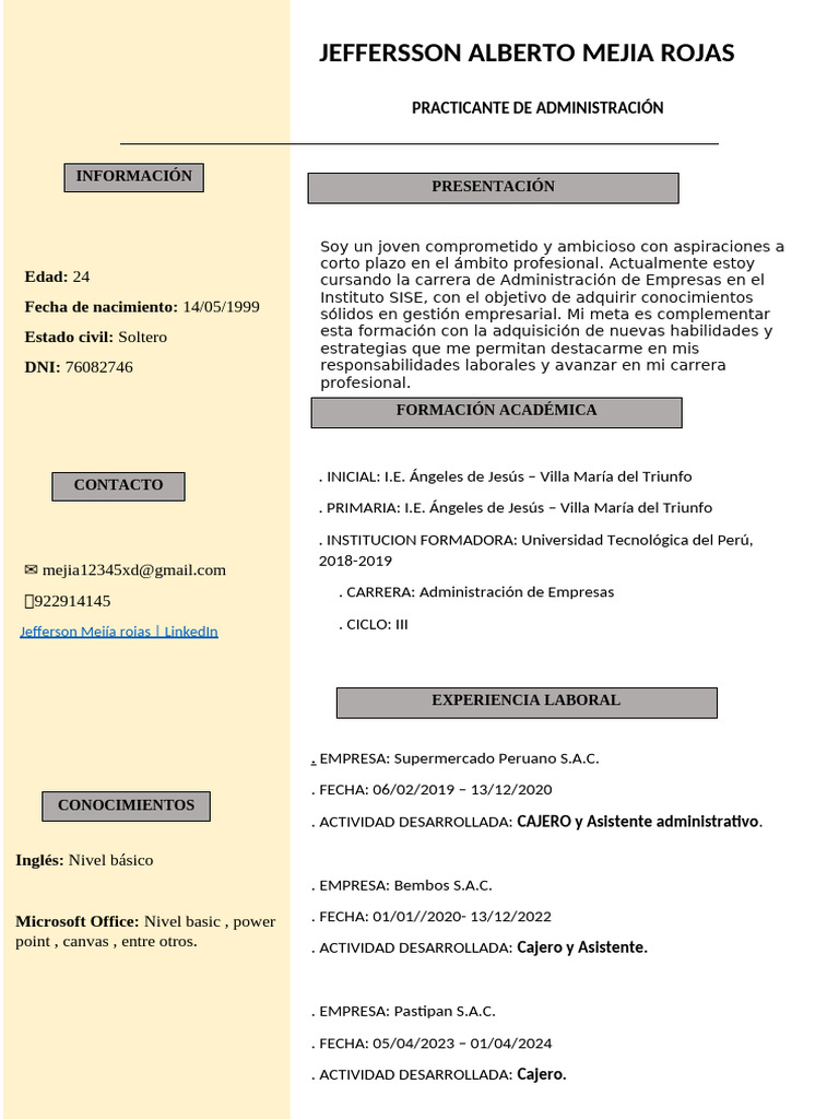 CV - 2024 - Jeff | PDF | Business | Economias