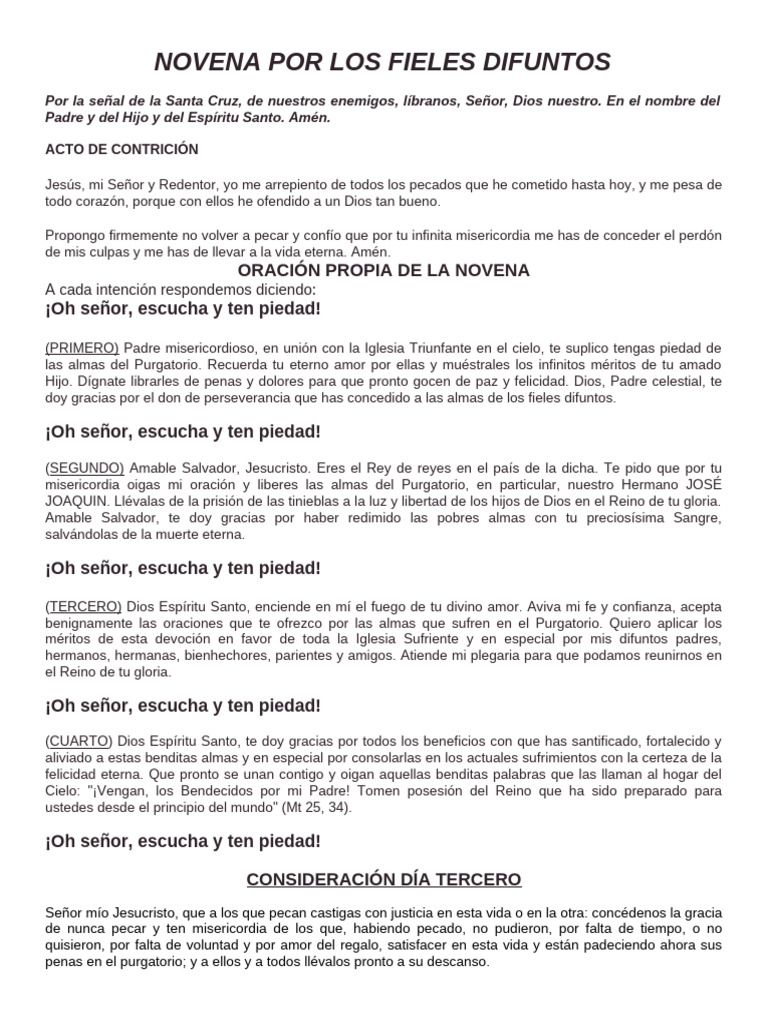 Novena Por Los Fieles Difuntos | PDF | Purgatorio | Oración