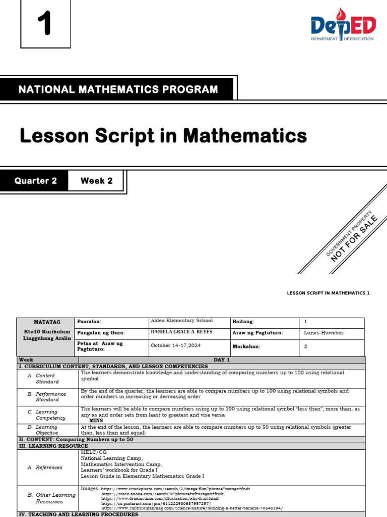 Lesson Script in Mathematics | PDF | Learning | Curriculum