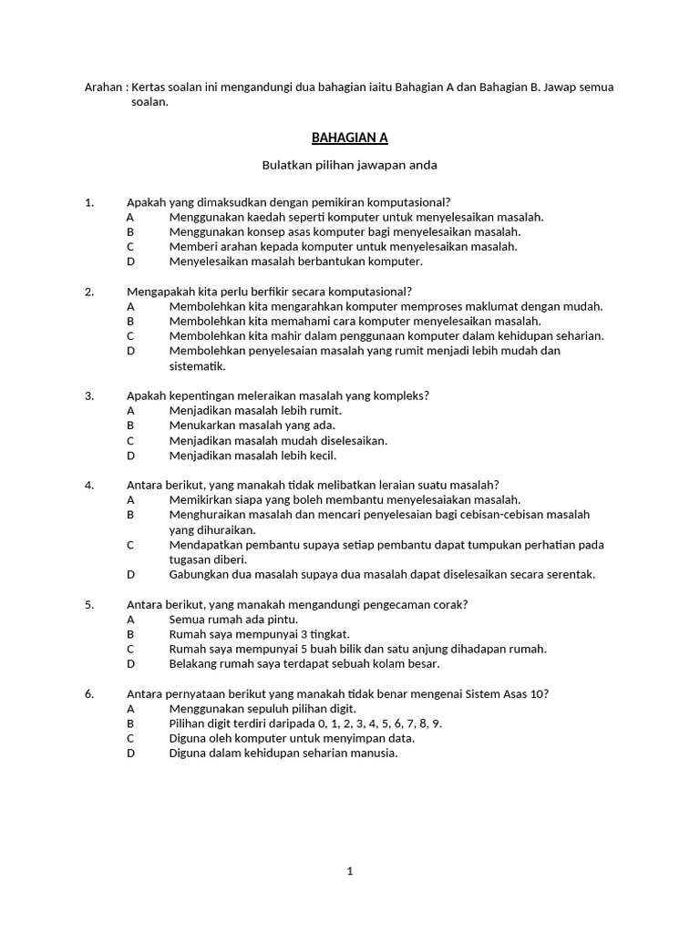 Peperiksaan Sumatif 1 ASK Ting 1 | PDF