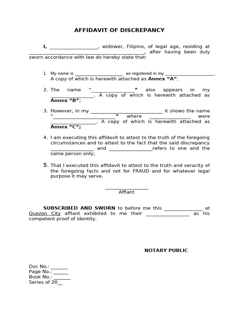 Aff. of Discrepancy - BLANK | PDF