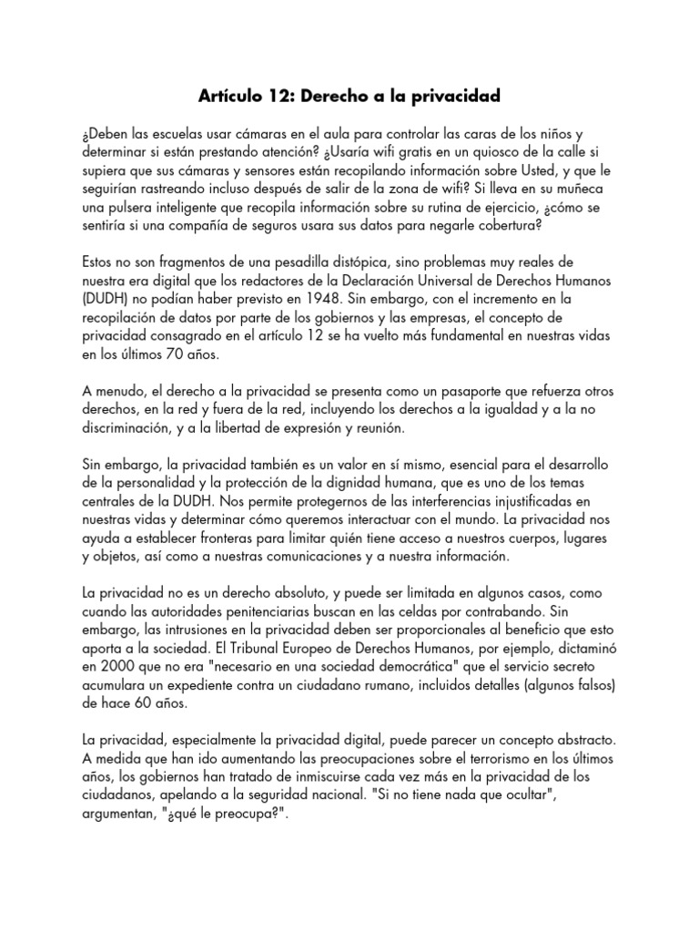 Artículo 12 | PDF | Privacidad | Agencia Central de Inteligencia
