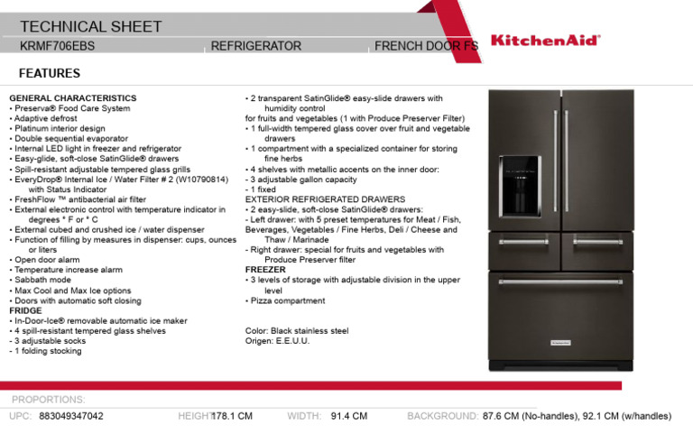 Krmf706ebs Ficha Tecnica | PDF | Refrigerator | Engineering Thermodynamics
