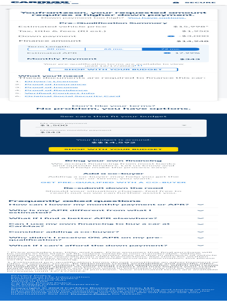 CarMax - Financing - Results | PDF | Annual Percentage Rate | Down Payment
