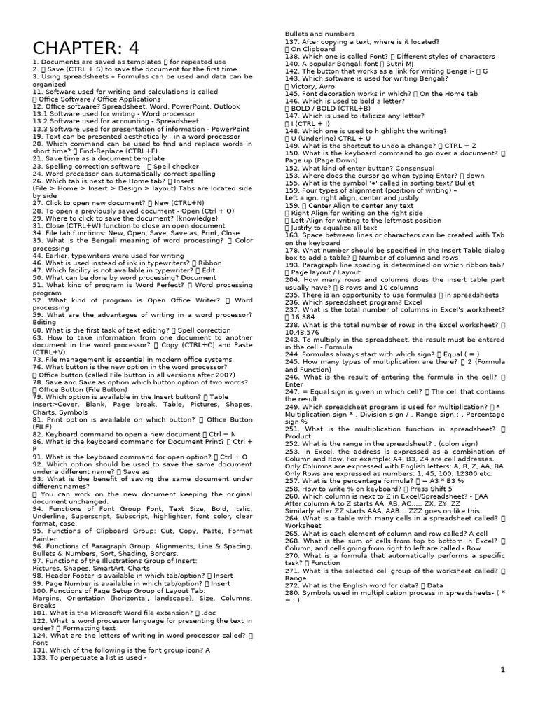 EV - SSC ICT CH 4 | PDF | Microsoft Word | Microsoft Excel