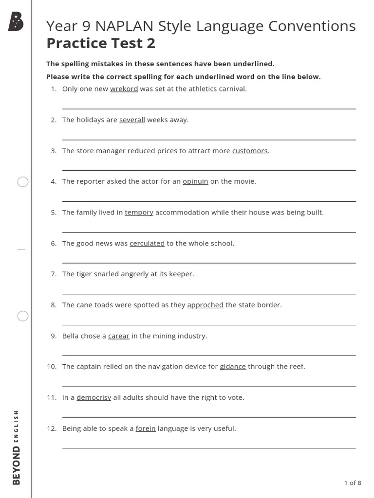 Year 9 NAPLAN Language Conventions Test | PDF | Adverb | Verb