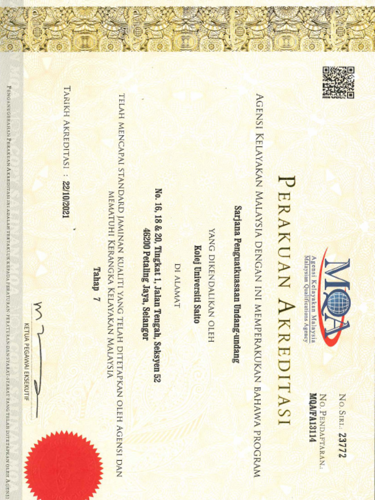 Sijil MQA FA13114 Master of Law Enforcement BM | PDF