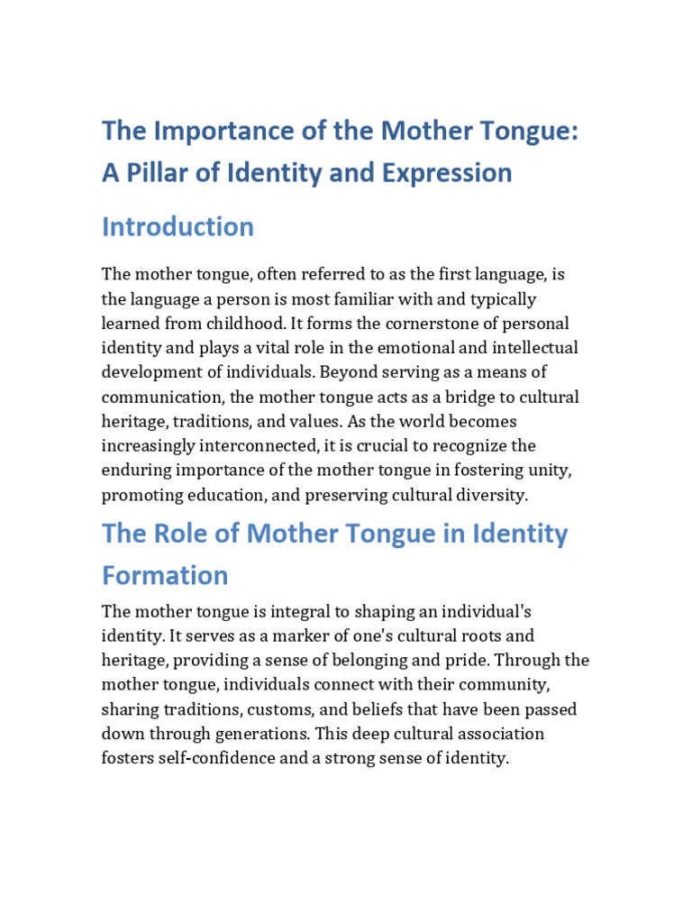Importance of Mother Tongue 3300 Words PDF | PDF | First Language ...