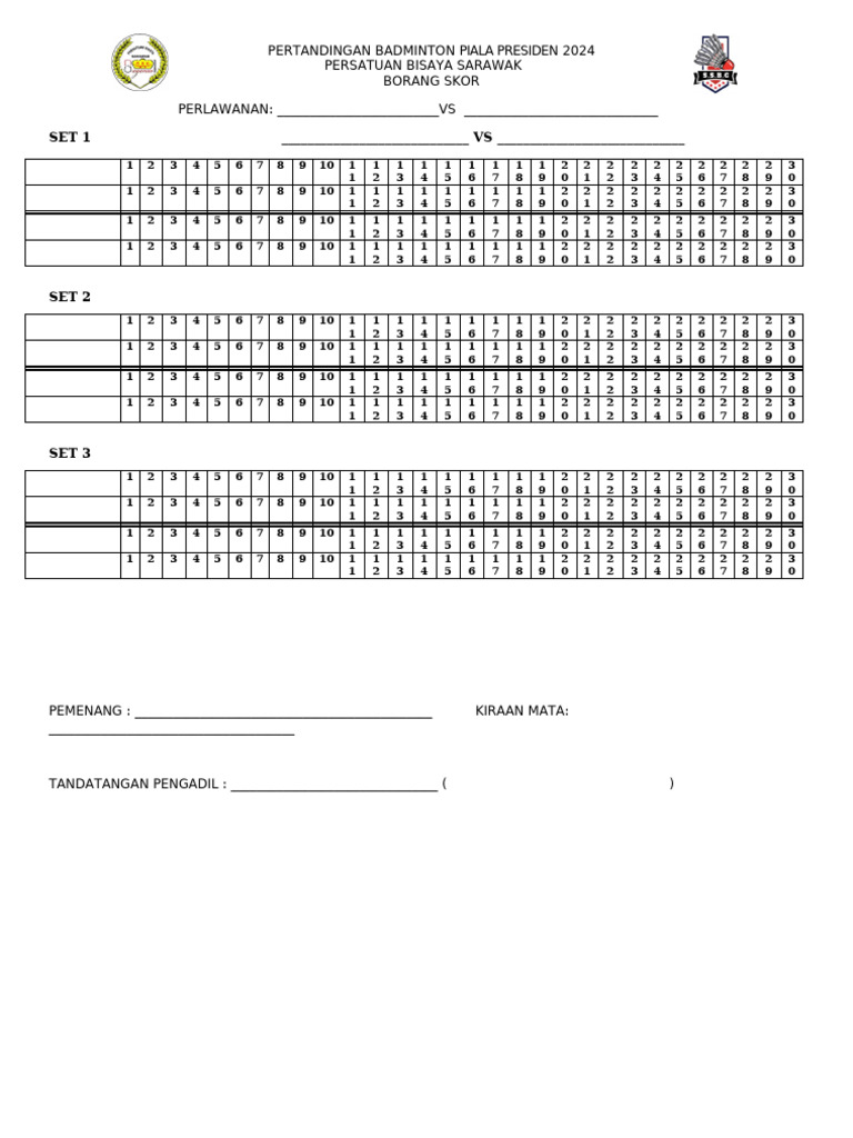 Borang-Skor-Badminton PRESIDEN BISAYA | PDF