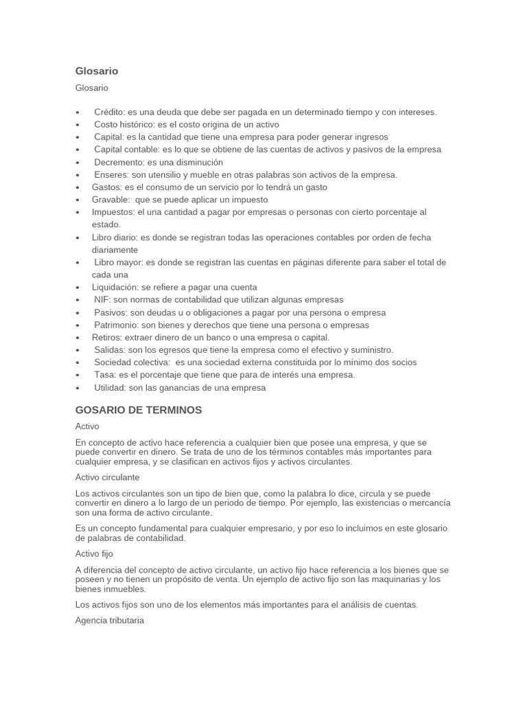 Glosario de Términos Contables | PDF | Contabilidad | Hoja de balance