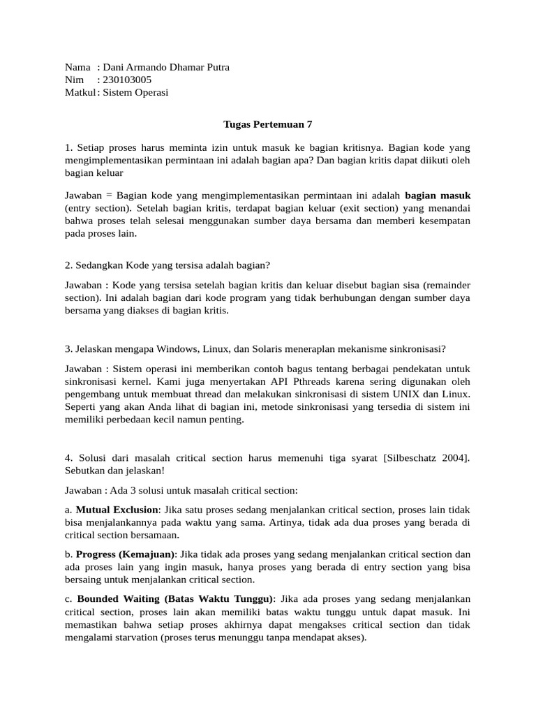 Tugas Pertemuan 7 Sistem Operasi, Dani Armando | PDF