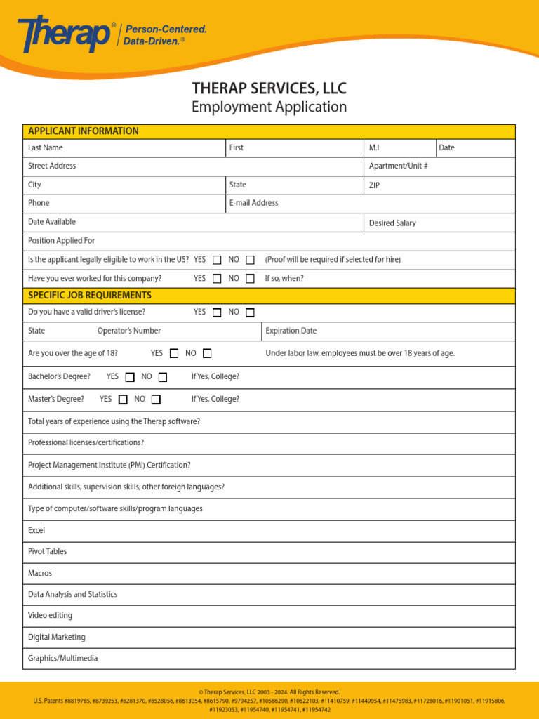 Therap Employment Application Fillable 230108 | PDF | Employment | Software