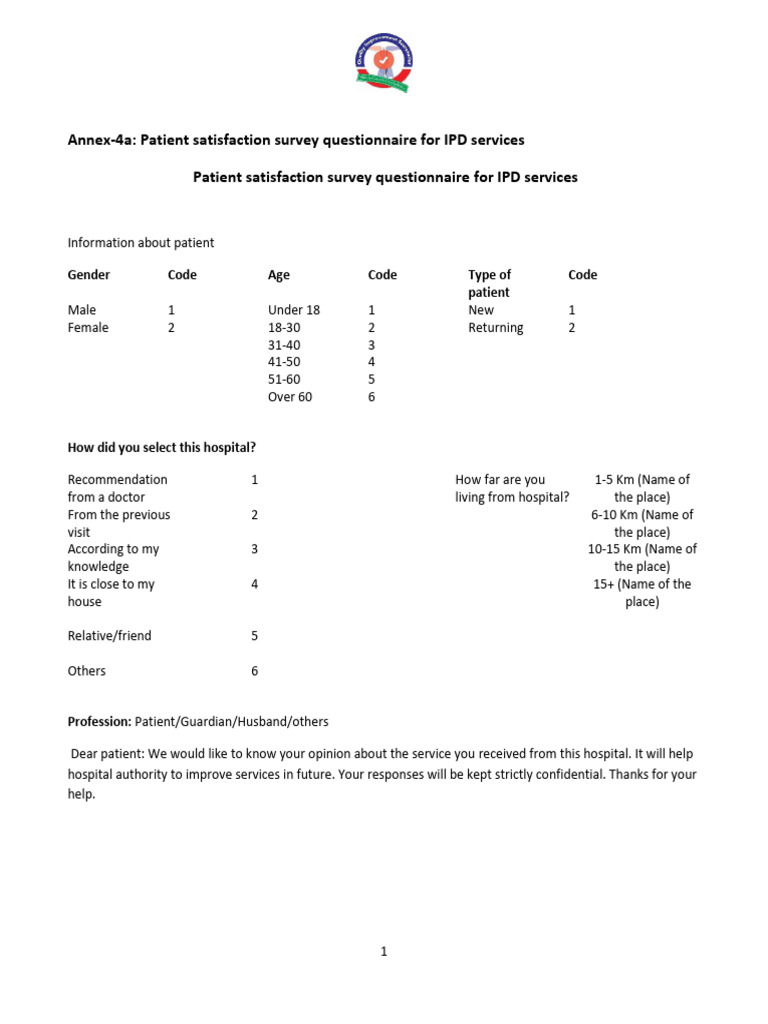Tool 4a PSS Questionnaire For IPD | PDF | Health Care | Social Programs