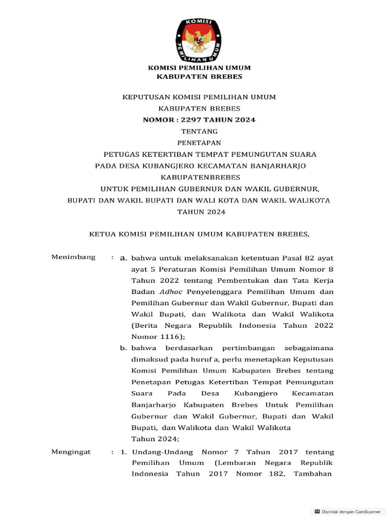 Kubangjero SK Petugas Ketertiban TPS | PDF