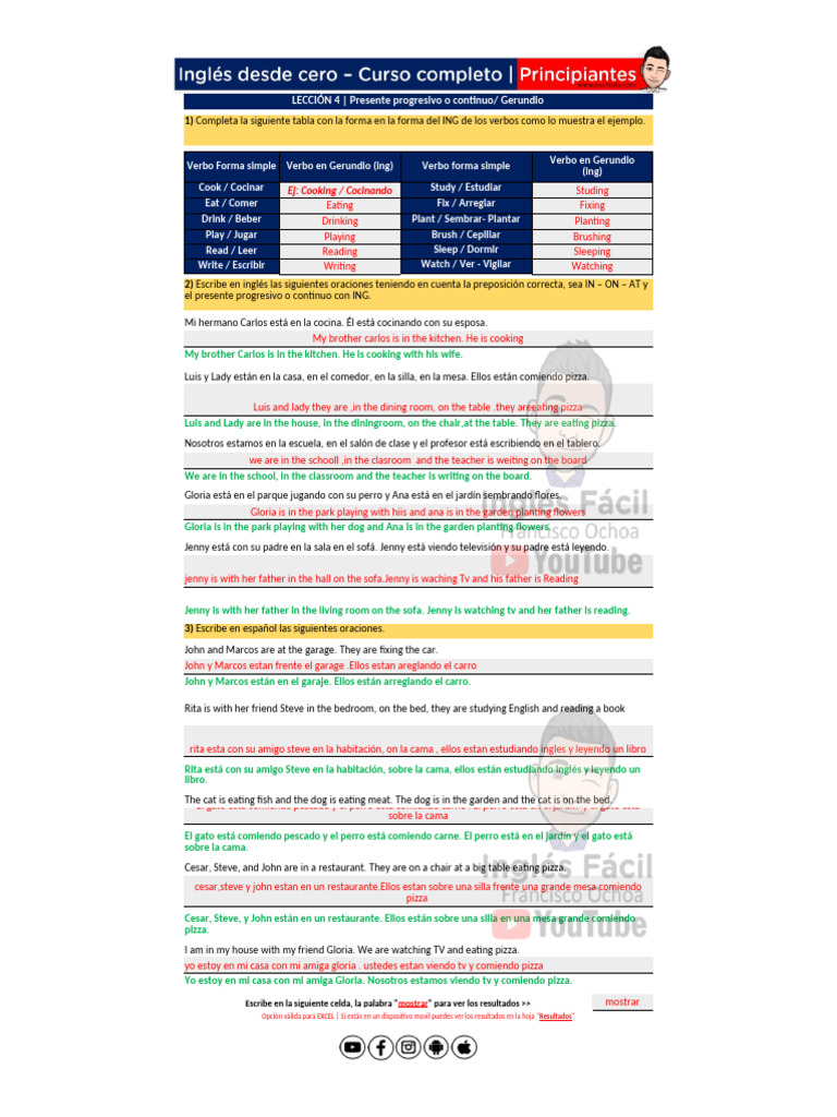 Lección 4 - Presente Progresivo o Continuo - Gerundio | PDF | Mecánica ...
