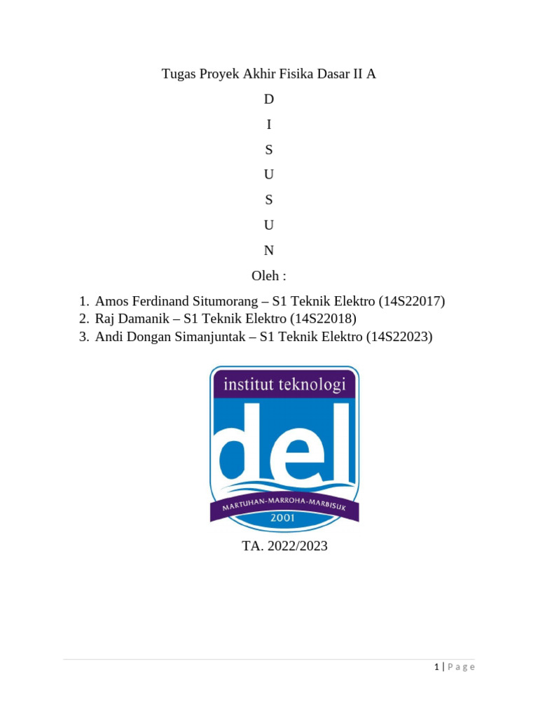 Tugas Proyek Akhir Fisika Dasar II A - 14S22017 (Amos Ferdinand ...