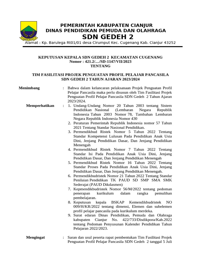 Lampiran 15 SK Tim Fasilitasi Projek | PDF