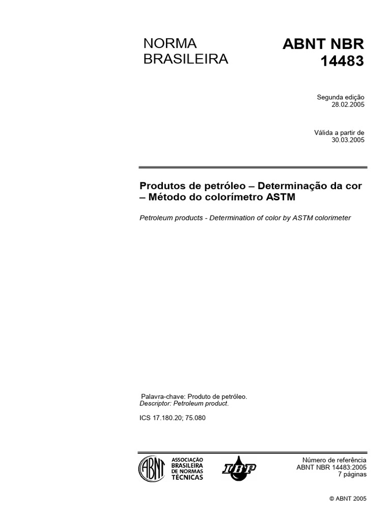 NBR 14483 - Produtos de Petroleo - Determinacao Da Cor - Metodo Do ...