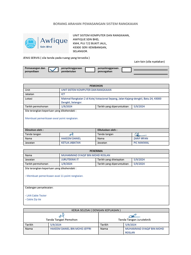 Borang Job Order | PDF