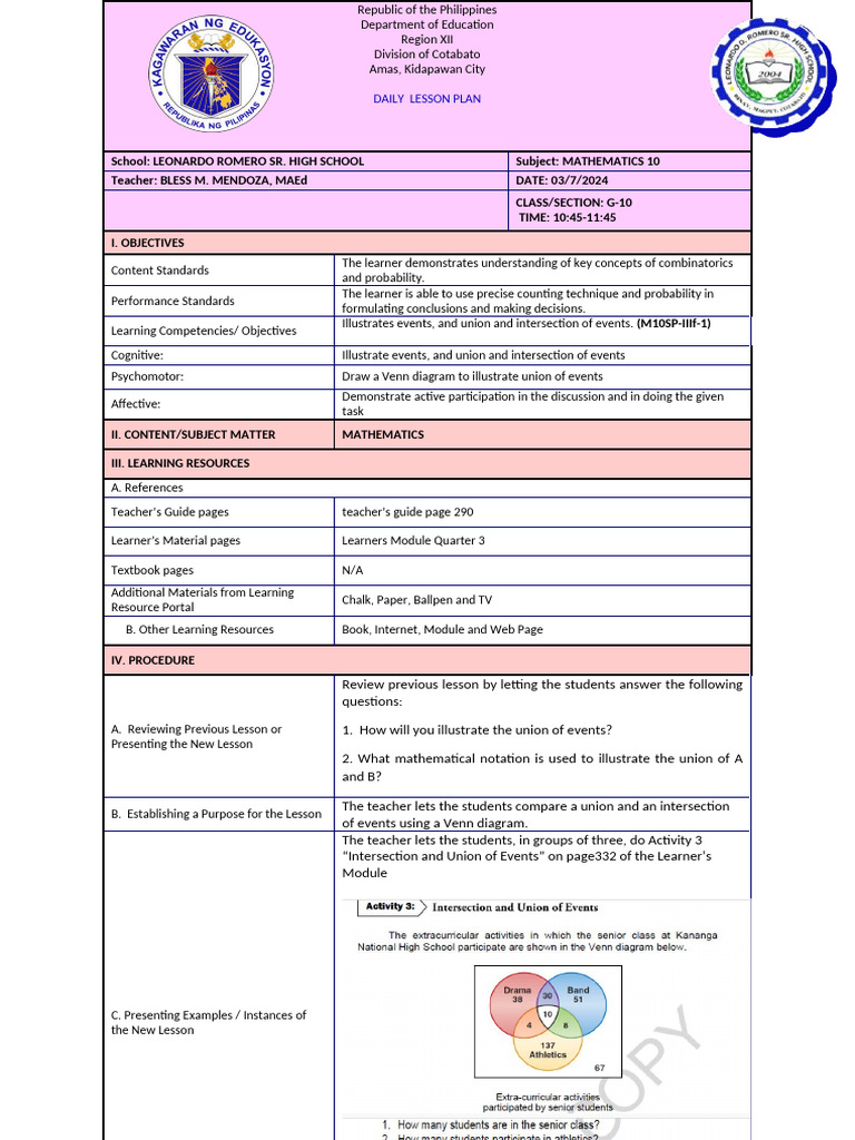 Math 10 DLP - 18 | PDF | Learning | Teachers